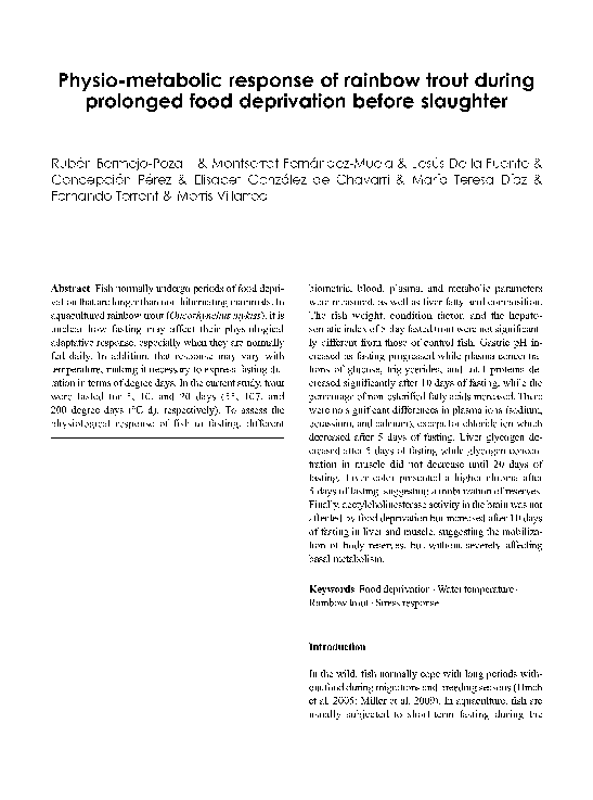 (PDF) Physio-metabolic response of rainbow trout during prolonged food ...