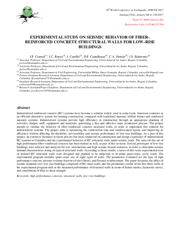 (PDF) Experimental Study on Seismic Behavior of Fiber– Reinforced Concrete Structural Walls for ...