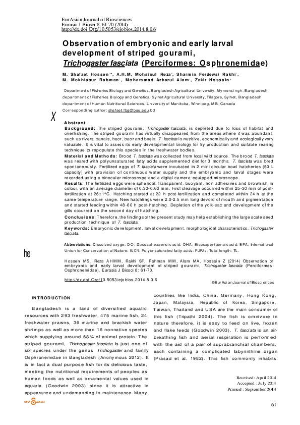 (PDF) Observation of embryonic and early larval development of striped ...
