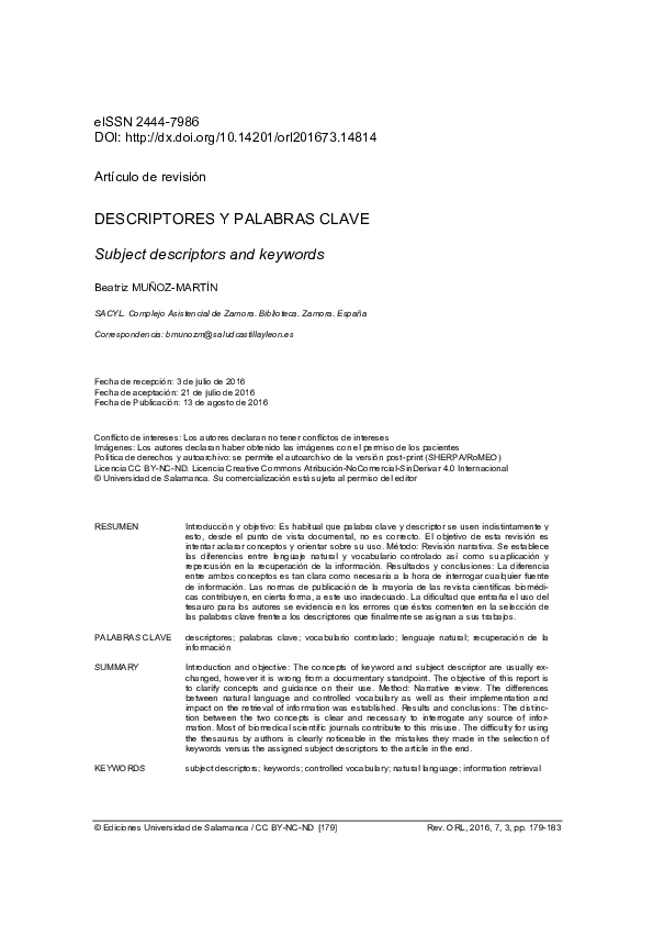 (PDF) Descriptores y palabras clave