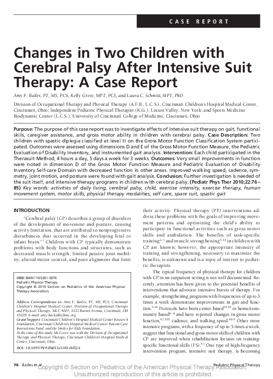 (PDF) Changes in Two Children with Cerebral Palsy After Intensive Suit ...