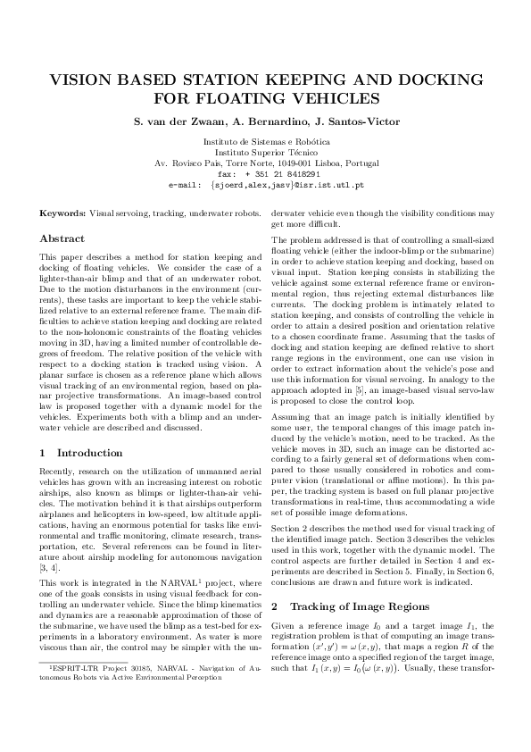 (PDF) Vision based station keeping and docking for floating vehicles
