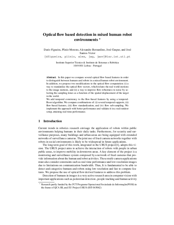 (PDF) Optical Flow Based Detection in Mixed Human Robot Environments