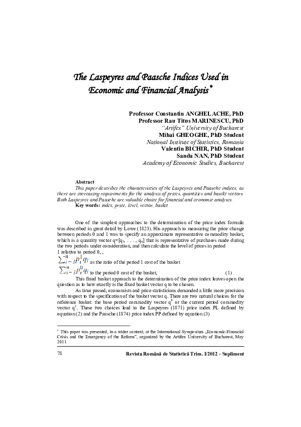 (PDF) The Laspeyres and Paasche Indices Used in Economic and Financial ...