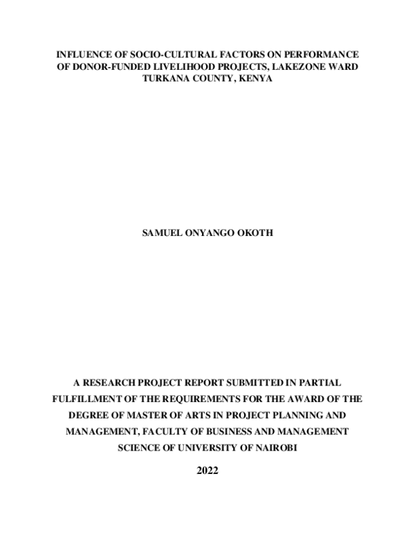 (PDF) INFLUENCE OF SOCIO-CULTURAL FACTORS ON PERFORMANCE OF DONOR-FUNDED LIVELIHOOD PROJECTS ...