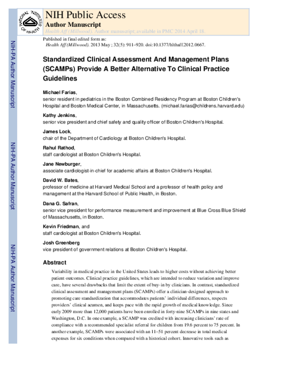 (PDF) Standardized Clinical Assessment And Management Plans (SCAMPs) Provide A Better ...