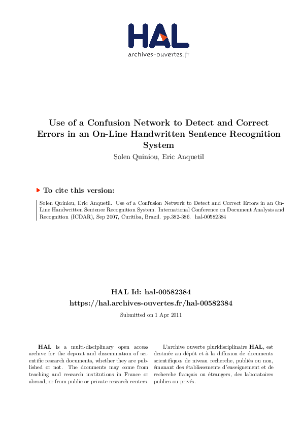 Pdf Use Of A Confusion Network To Detect And Correct Errors In An On 3701