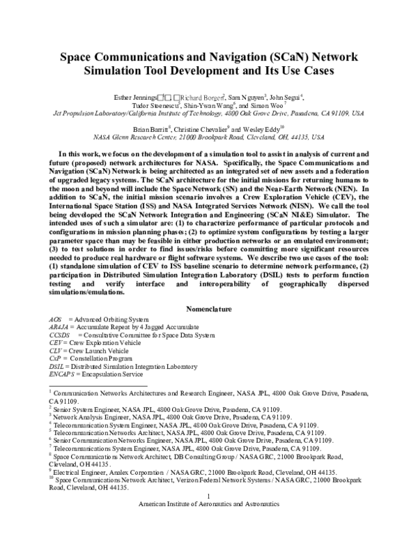(PDF) Space Communications and Navigation (SCaN) Network Simulation ...