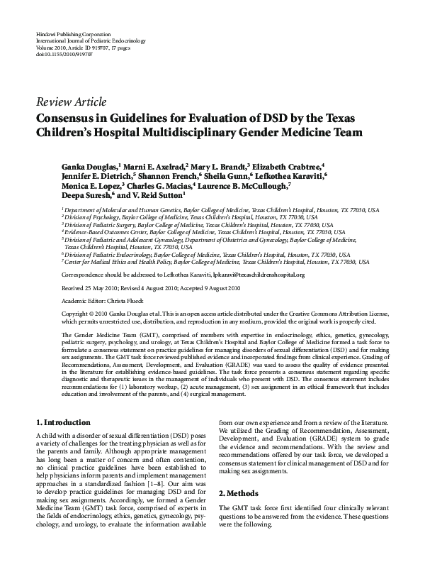 (PDF) Consensus in Guidelines for Evaluation of DSD by the Texas ...