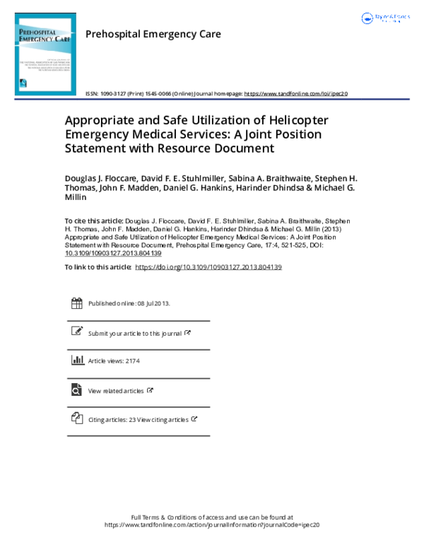(PDF) Appropriate and Safe Utilization of Helicopter Emergency Medical Services: A Joint ...