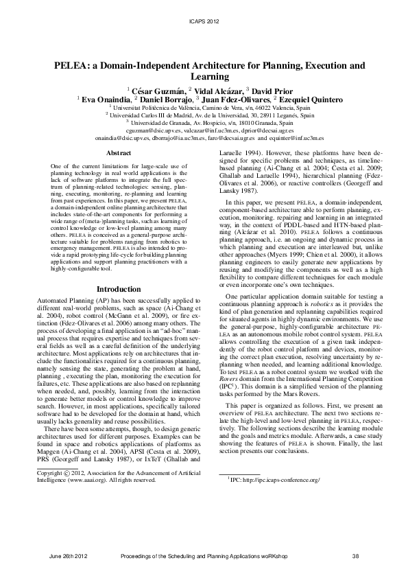 (PDF) PELEA: a Domain-Independent Architecture for Planning, Execution and Learning