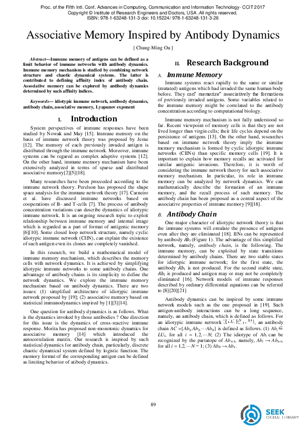 (PDF) Associative Memory Inspired by Antibody Dynamics