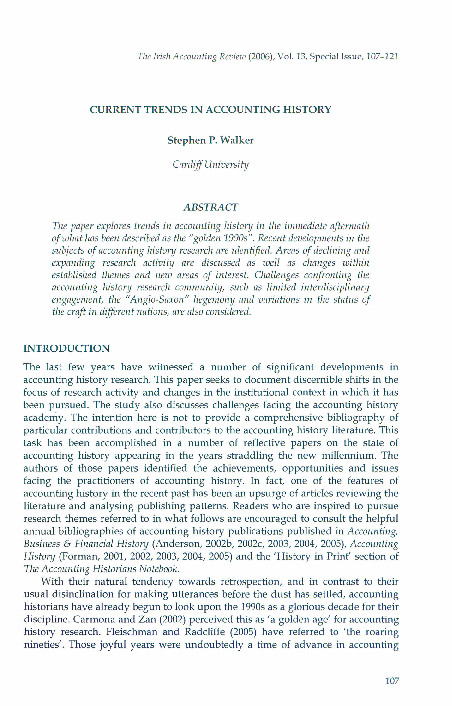 (PDF) Current Trends in Accounting History