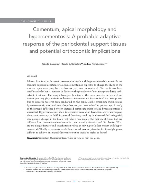 (PDF) Cementum, apical morphology and hypercementosis: a probable ...