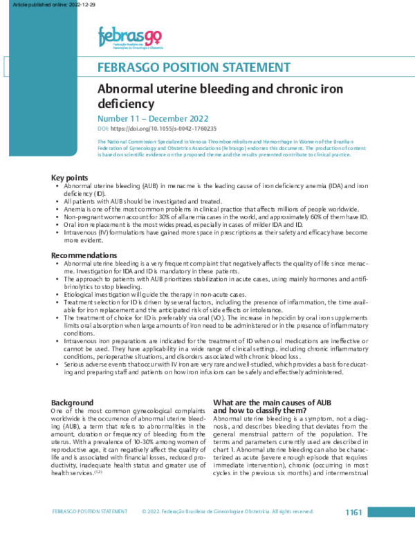 (PDF) Abnormal uterine bleeding and chronic iron deficiency