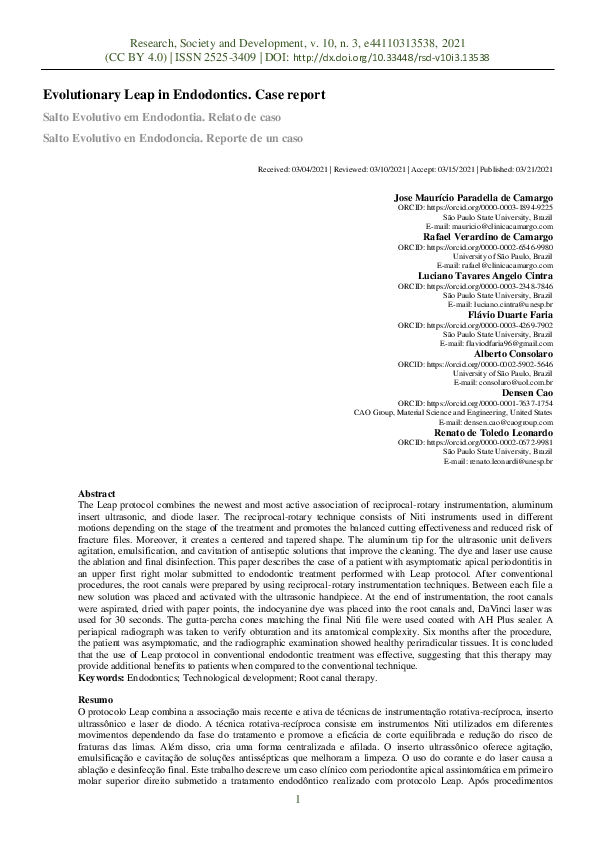(PDF) Evolutionary Leap in Endodontics. Case report