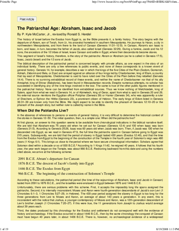 (PDF) The Patriarchal Age: Abraham, Isaac and Jacob