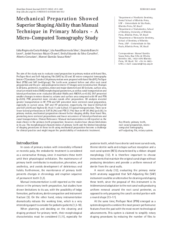 (PDF) Mechanical Preparation Showed Superior Shaping Ability than ...