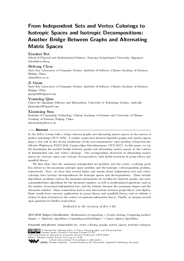 (PDF) From Independent Sets and Vertex Colorings to Isotropic Spaces ...