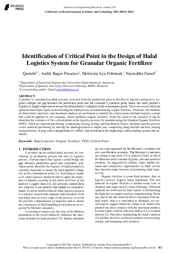 (PDF) Critical Points in Halal Logistics for Organic Fertilizer