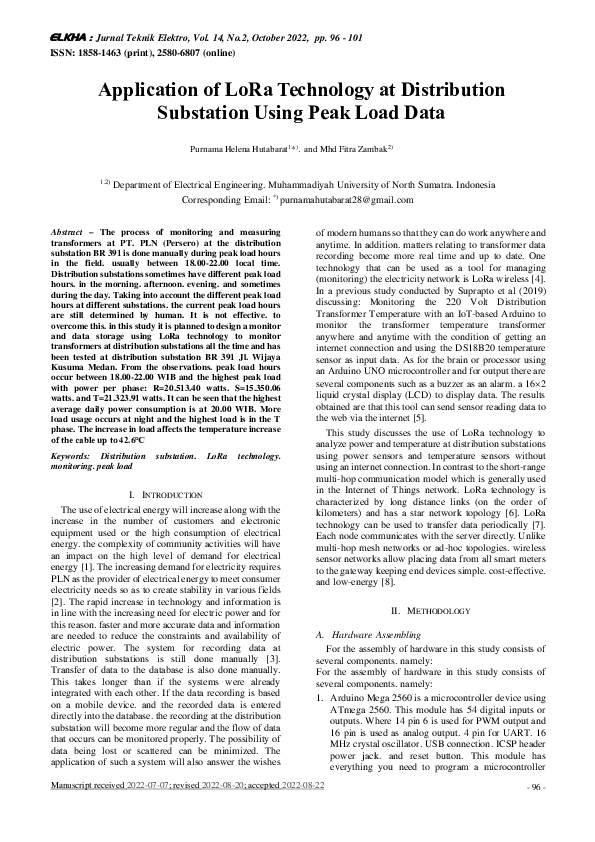 (PDF) Application of LoRa Technology at Distribution Substation Using ...