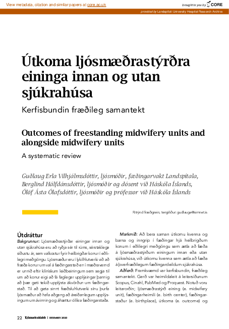 (PDF) Outcomes of freestanding midwifery units and alongside midwifery ...