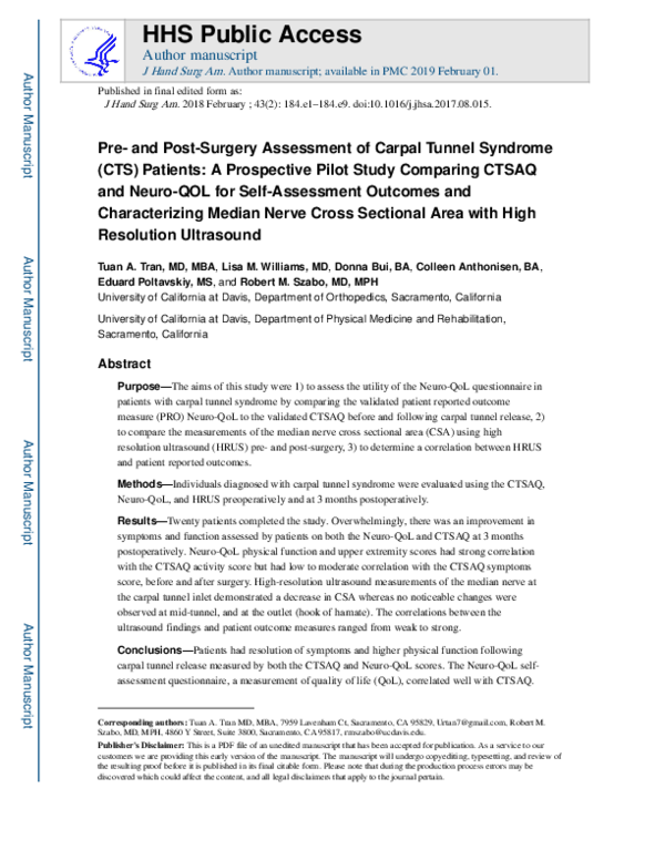 (PDF) Prospective Pilot Study Comparing Pre- and Postsurgical CTSAQ and Neuro-QoL Questionnaire ...