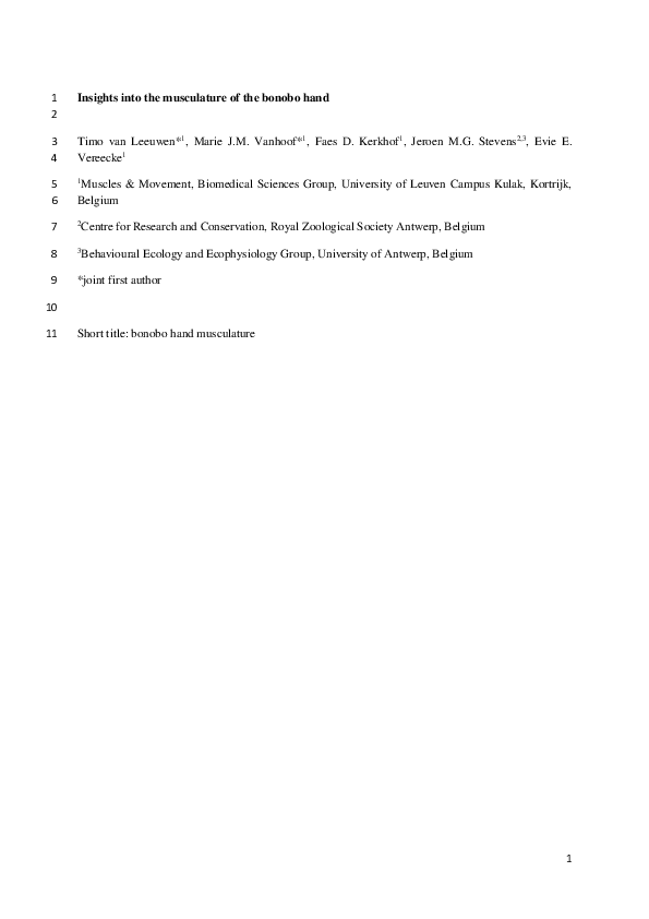 (PDF) Insights into the musculature of the bonobo hand