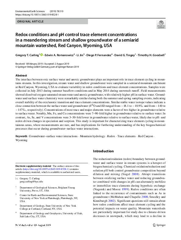 (PDF) Redox conditions and pH control trace element concentrations in a ...
