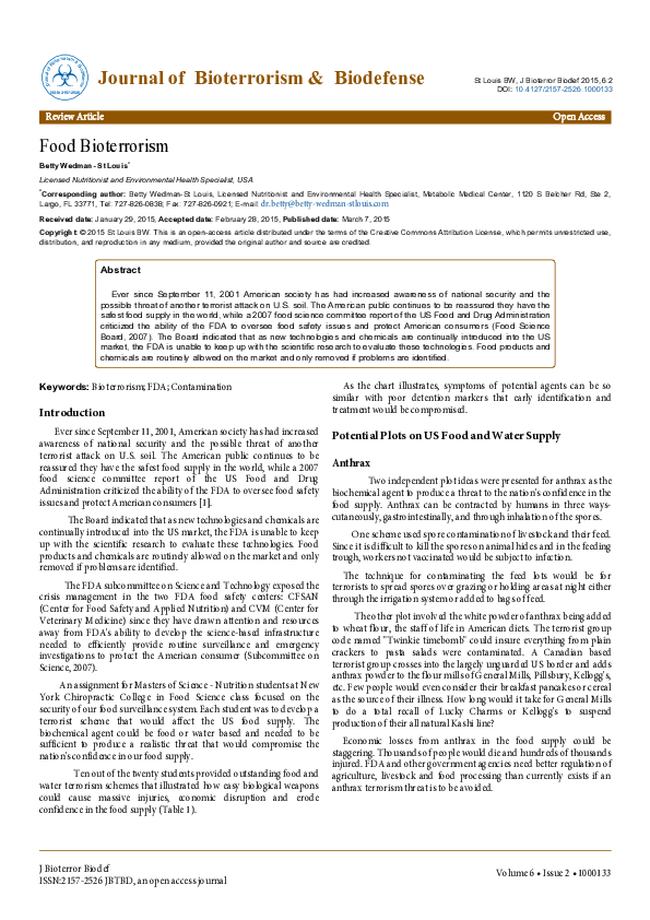 (PDF) Food Bioterrorism