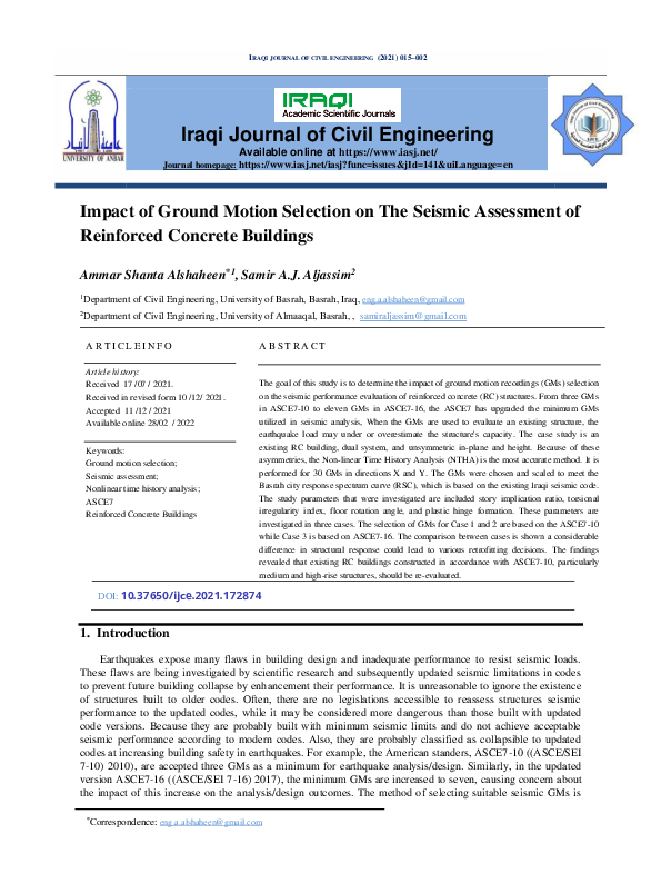 (PDF) Impact of Ground Motion Selection on The Seismic Assessment of Reinforced Concrete Buildings