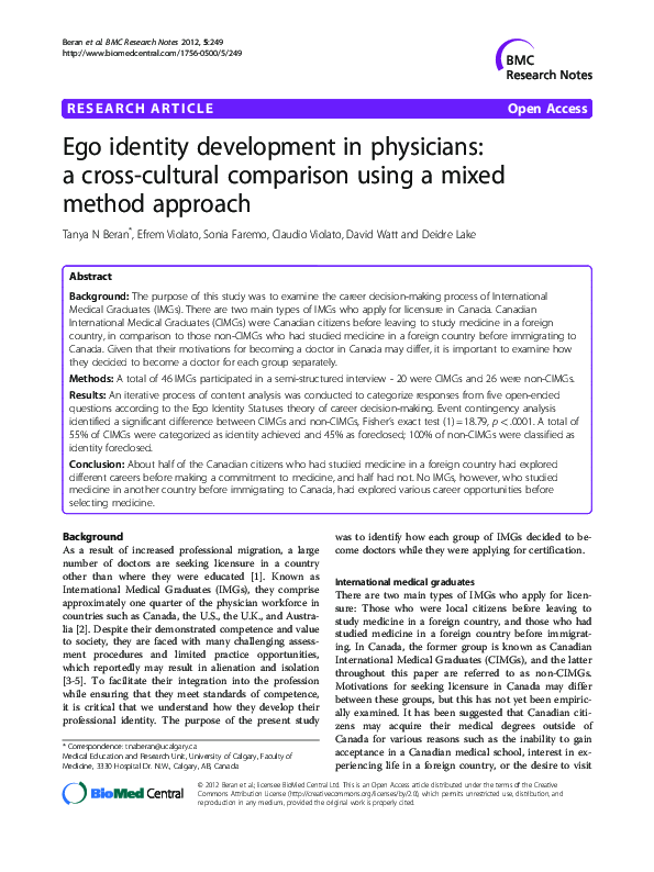 (PDF) Ego identity development in physicians: a cross-cultural ...