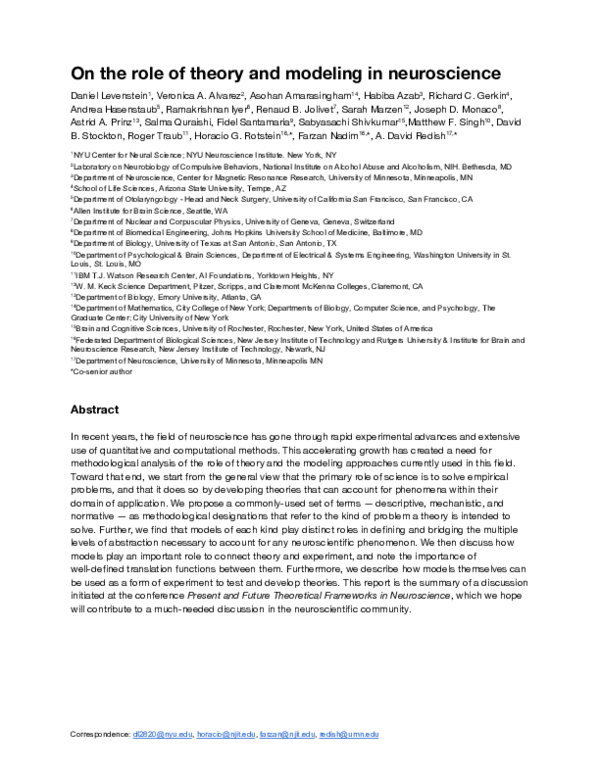 (PDF) On the role of theory and modeling in neuroscience