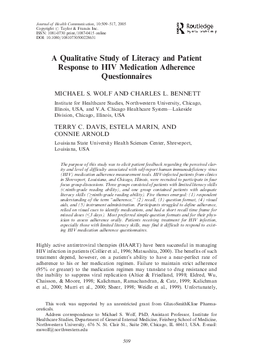 (PDF) A Qualitative Study of Literacy and Patient Response to HIV ...