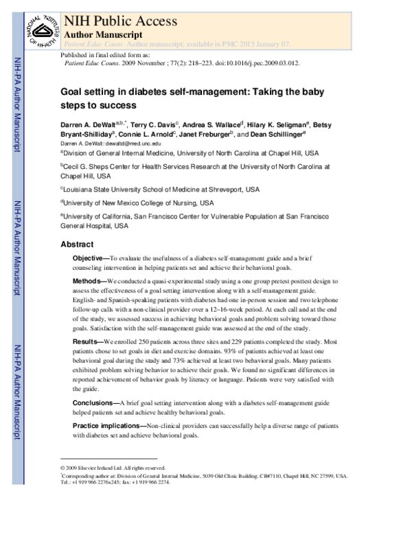 (PDF) Goal setting in diabetes self-management: Taking the baby steps ...