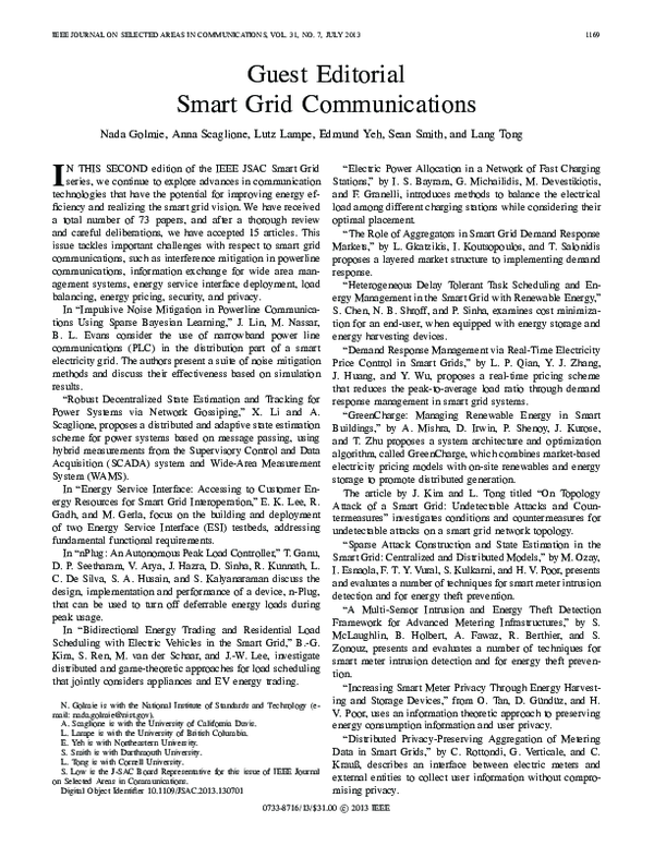 (PDF) Guest editorial - Smart grid communications