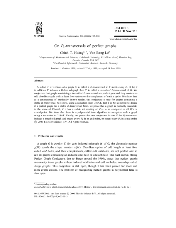 (PDF) On P4-transversals of perfect graphs