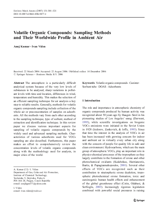 (PDF) Volatile Organic Compounds: Sampling Methods and Their Worldwide Profile in Ambient Air ...