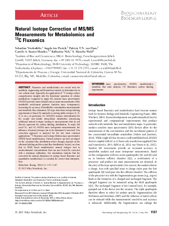 (PDF) Natural isotope correction of MS/MS measurements for metabolomics ...
