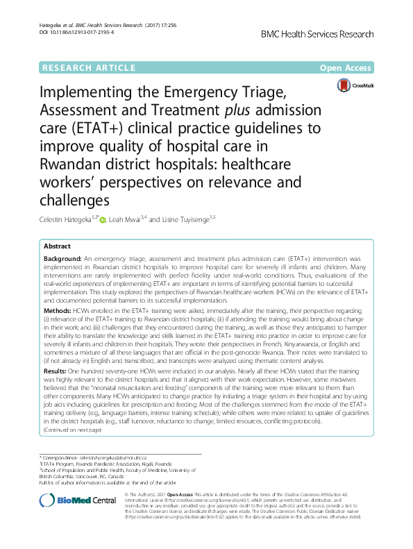 (PDF) Implementing the Emergency Triage, Assessment and Treatment plus ...