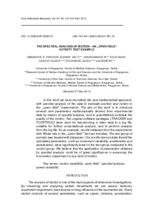 (PDF) The spectral analysis of motion: An "open field" activity test ...