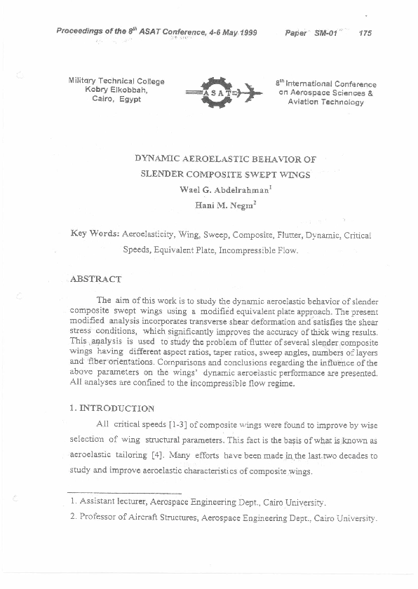 (PDF) Dynamic Aeroelastic Behavior of Slender Composite Swept WLNGS