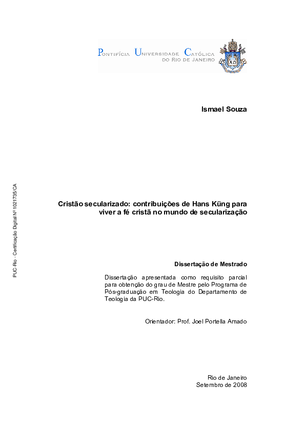 (PDF) Cristão Secularizado: Contribuições De Hans Kung Para Viver a Fé ...