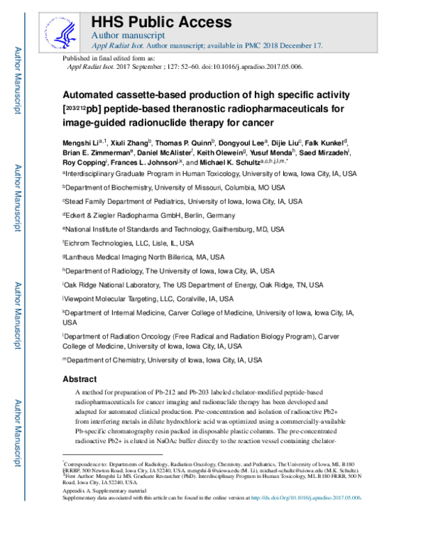 (PDF) Automated cassette-based production of high specific activity ...