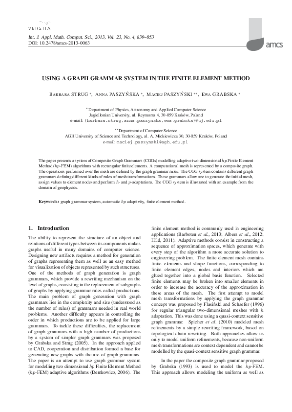 (PDF) Using a graph grammar system in the finite element method