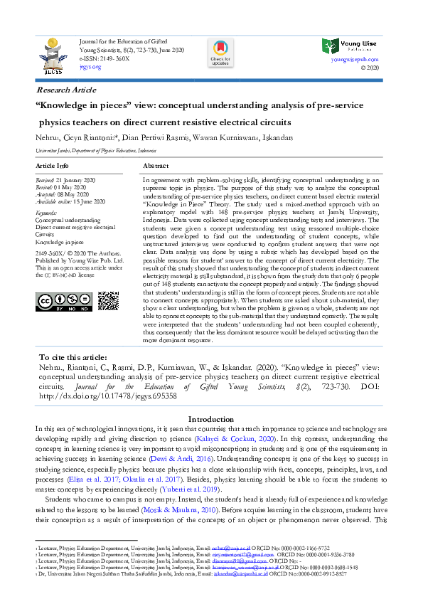 (PDF) “Knowledge in Pieces” View: Conceptual Understanding Analysis of ...