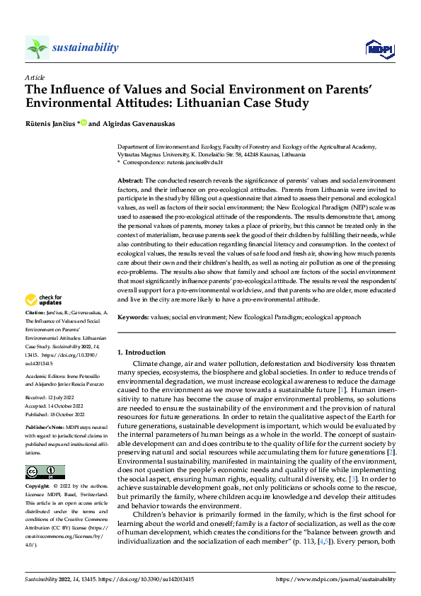 (PDF) The Influence of Values and Social Environment on Parents ...