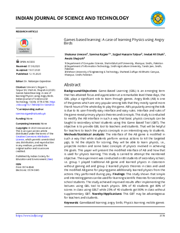 (PDF) Games based learning: A case of learning Physics using Angry Birds