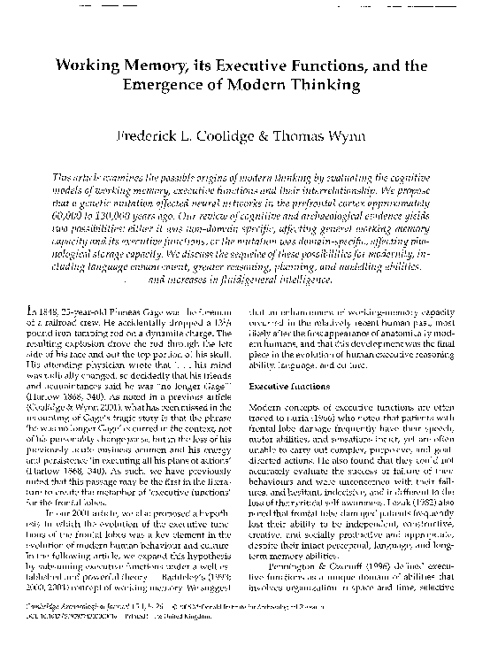 (PDF) Working Memory, its Executive Functions, and the Emergence of ...