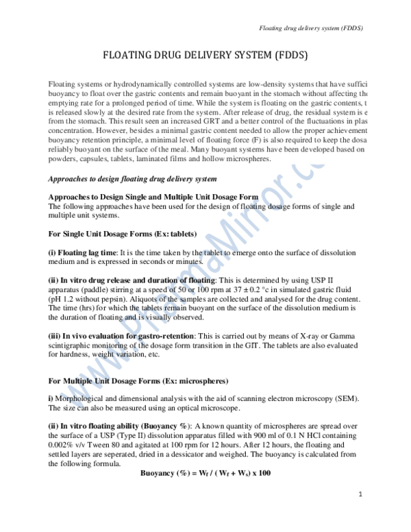 (PDF) Floating Drug Delivery System (Fdds)